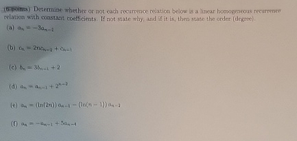 Solved Determine whesher or not cach recurrence relation | Chegg.com