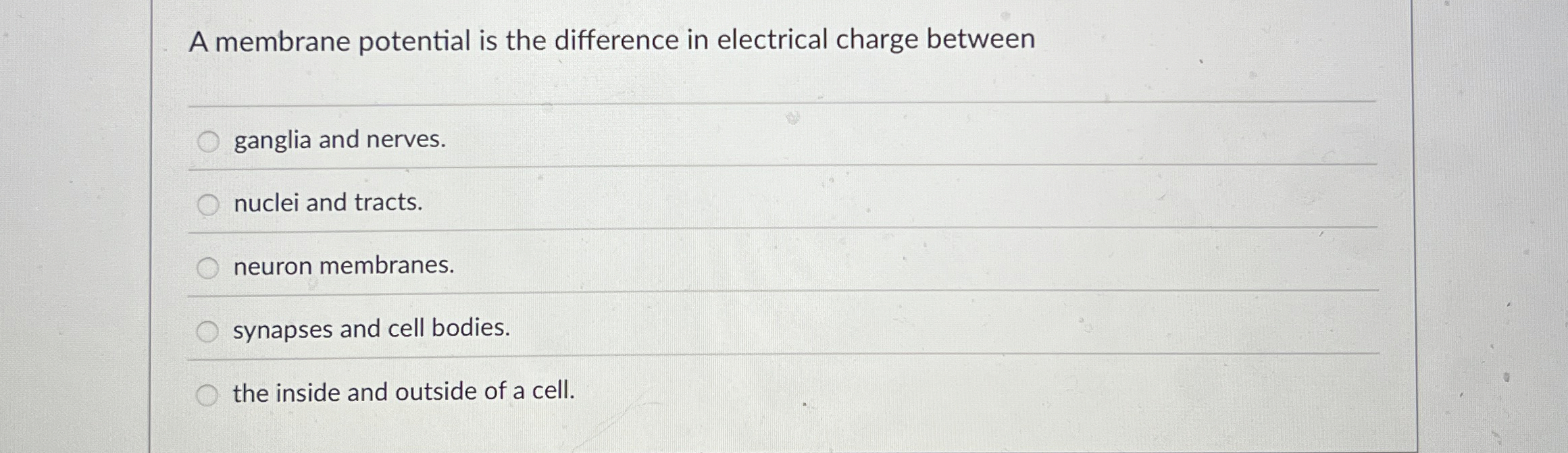 Solved A membrane potential is the difference in electrical | Chegg.com