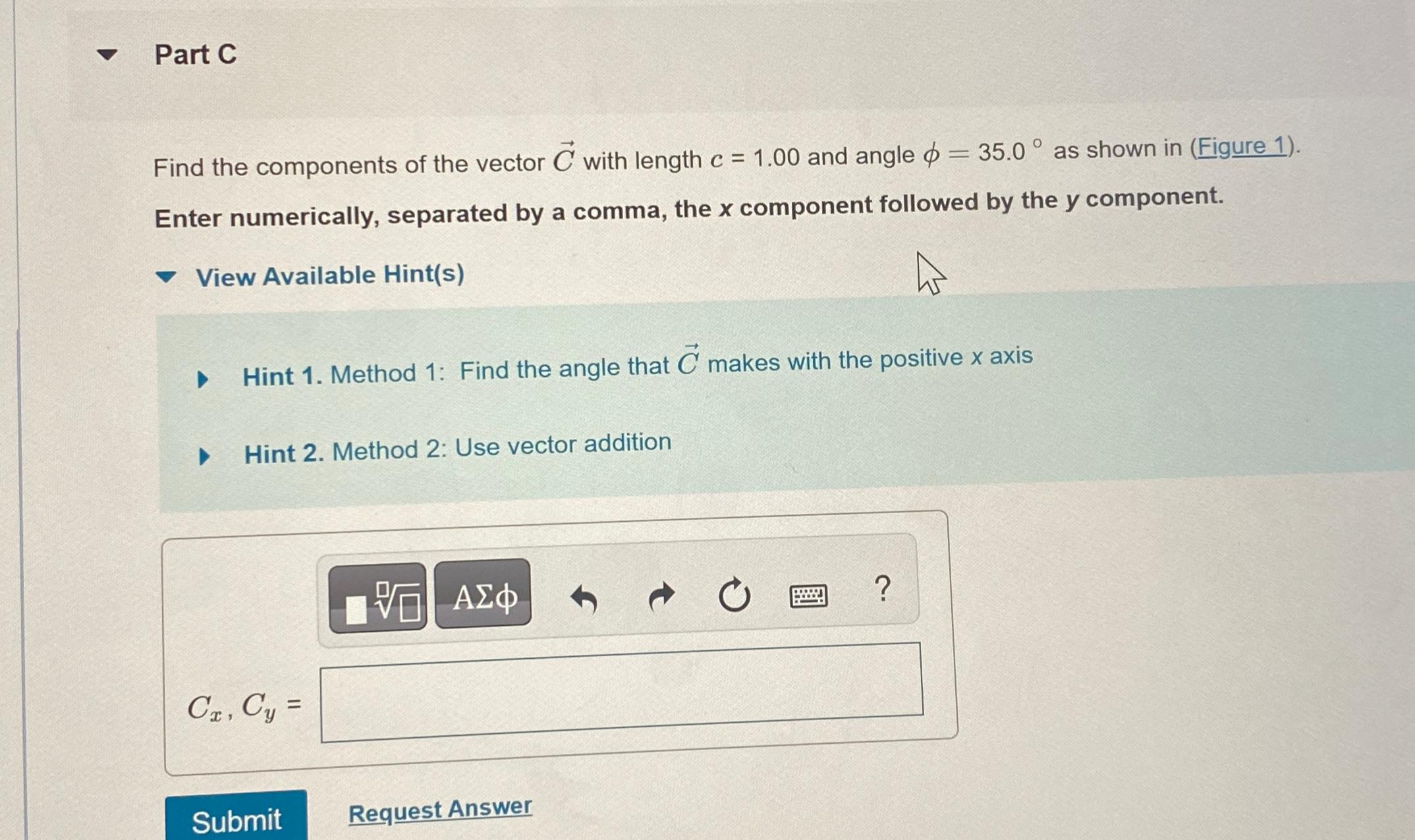 Part C\\nFind the components of the vector vec(C) | Chegg.com