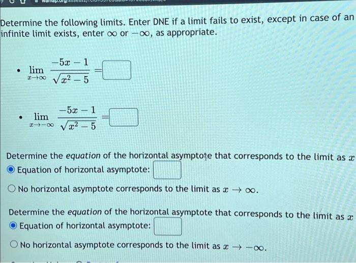 Solved Determine the following limits. Enter DNE if a limit | Chegg.com
