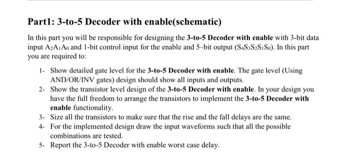 Part1: 3-to-5 Decoder with enable(schematic) In this | Chegg.com