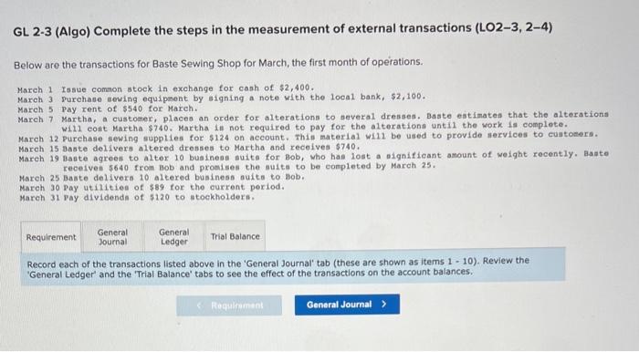 Solved GL 2-3 (Algo) Complete the steps in the measurement | Chegg.com