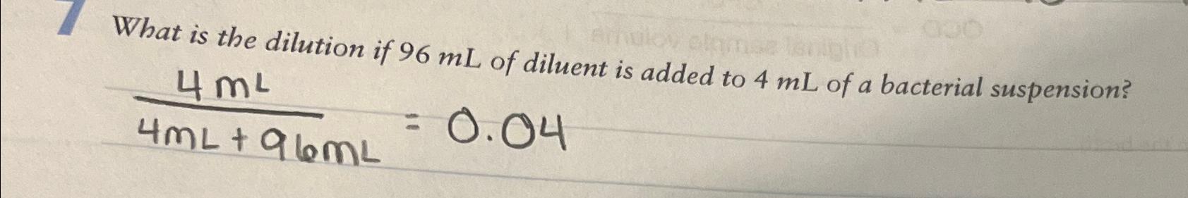 Solved What is the dilution if 96mL ﻿of diluent is added to | Chegg.com