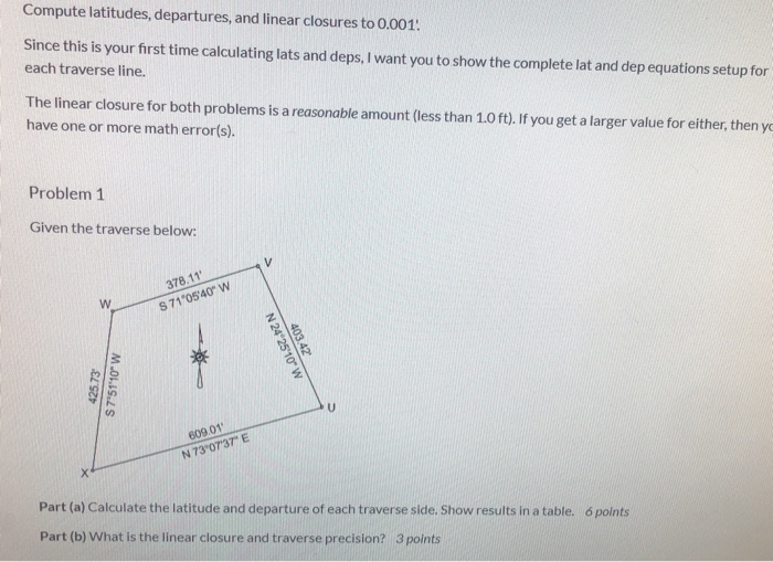 Solved Compute latitudes, departures, and linear closures to | Chegg.com