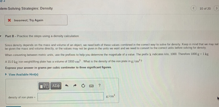 Solved p 2 blem-Solving Strategies: Density 10 of 20 X | Chegg.com