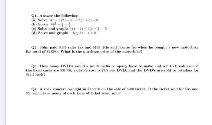 Solved Q1. Answer the following: (a) Solve: | Chegg.com