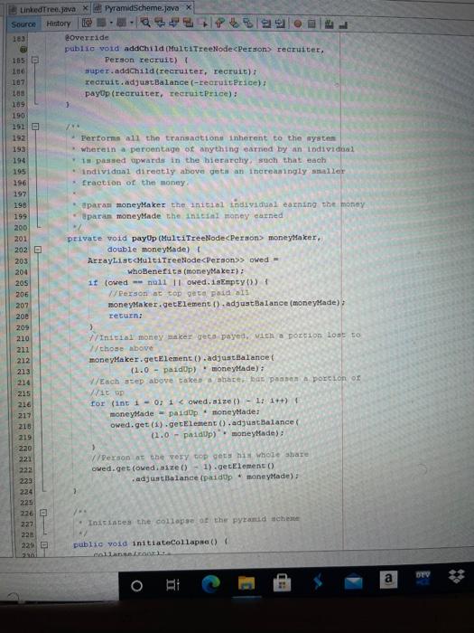 Solved LinkedTree.java Pyramidscheme Java X Source History 1 | Chegg.com