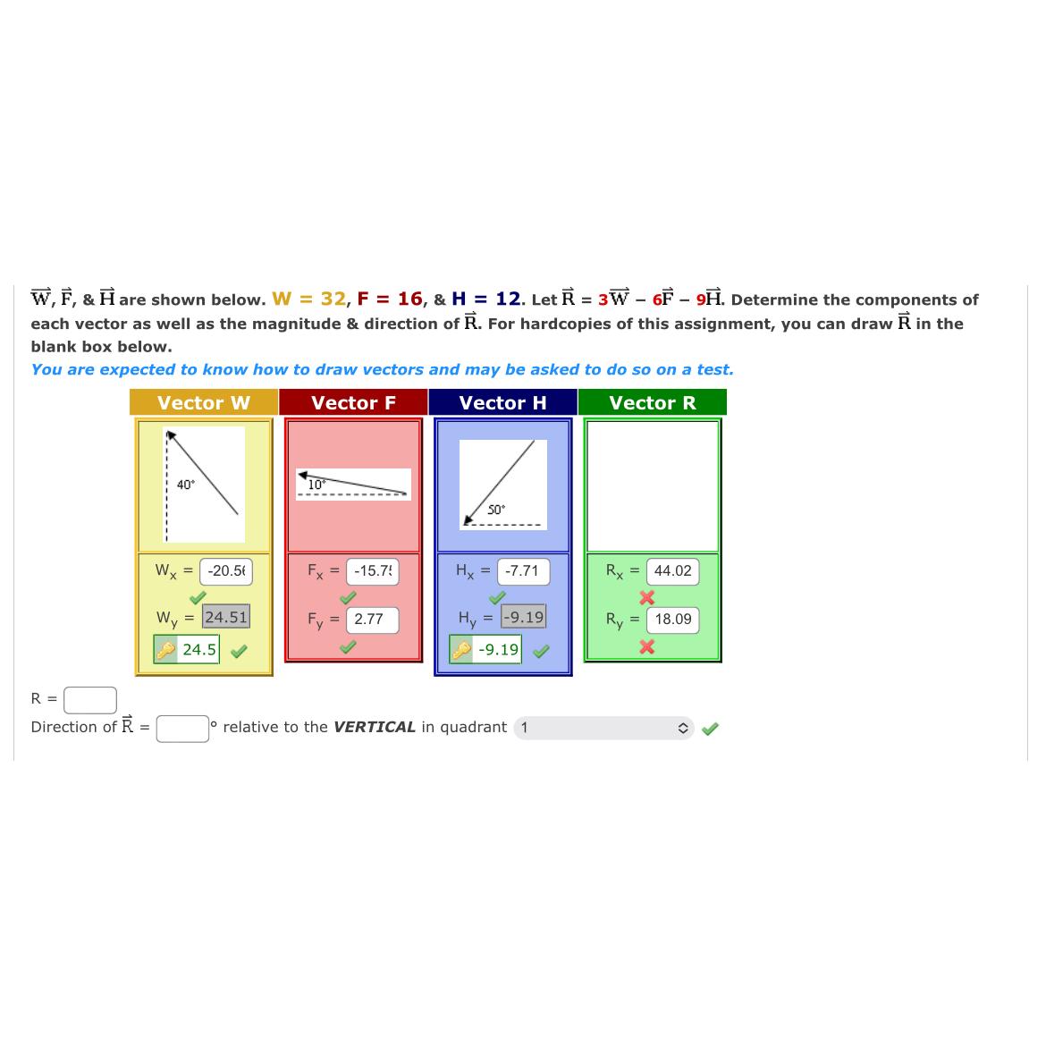 Solved vec(W),vec(F),&vec(H) ﻿are shown below. | Chegg.com