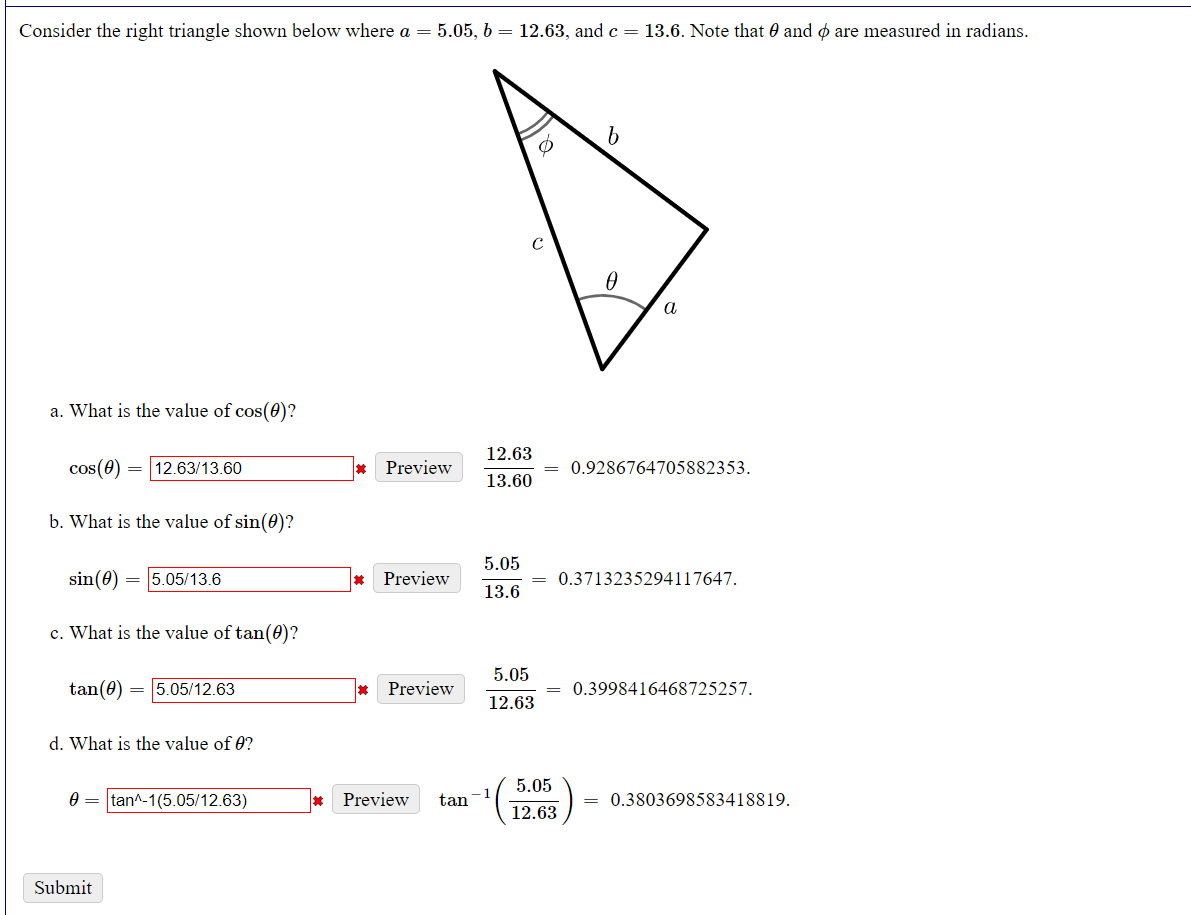Solved Consider the right triangle shown below where a = | Chegg.com