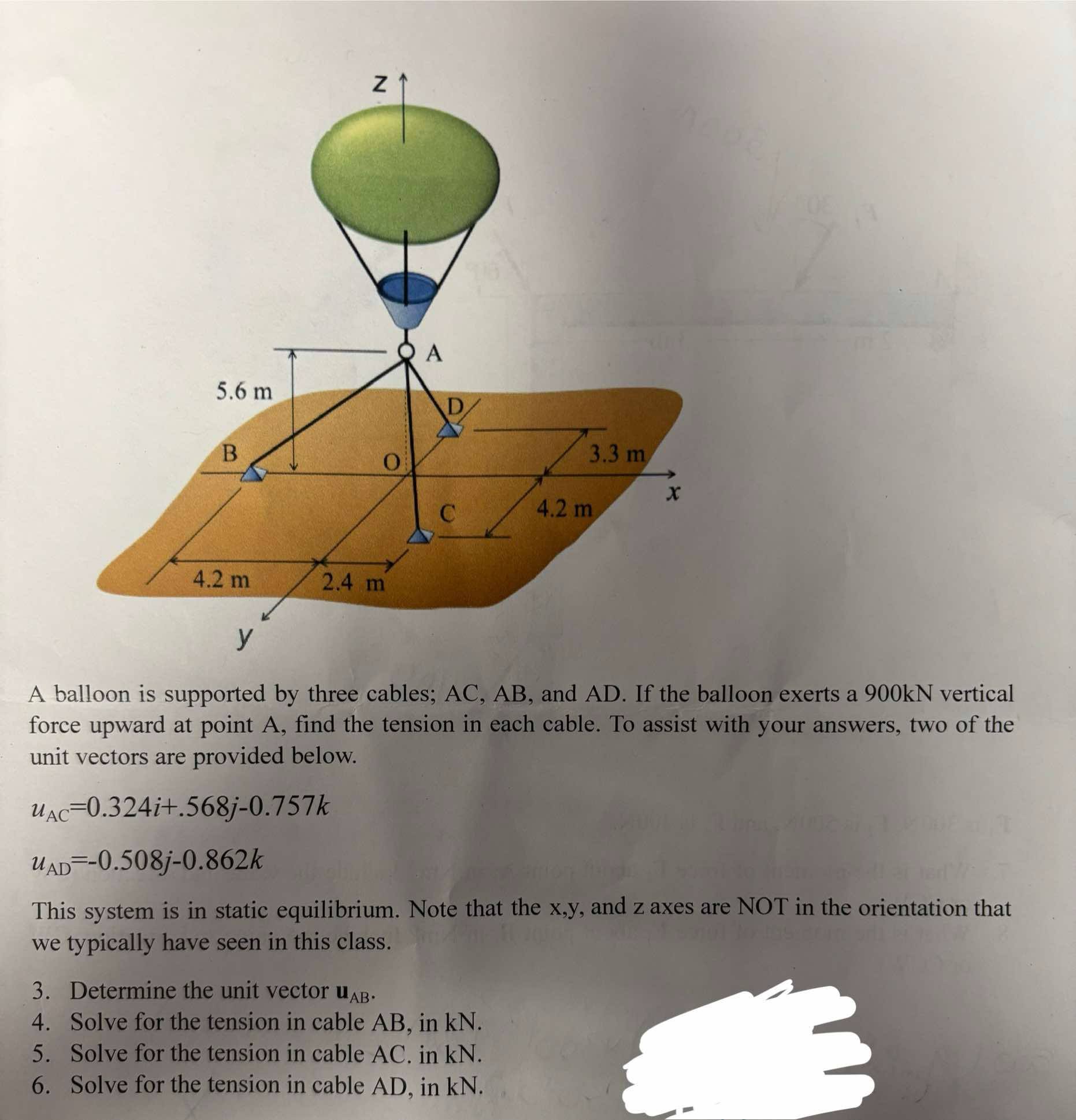 Solved A balloon is ﻿supported by ﻿three cables; AC,AB, ﻿and | Chegg.com