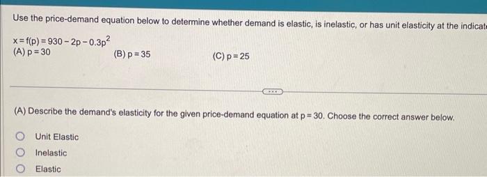 Solved Use the price-demand equation below to determine | Chegg.com