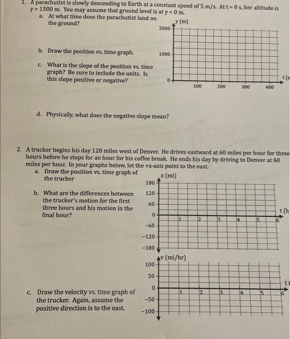 Solved 1. A parachutist is slowly descending to Earth at a | Chegg.com