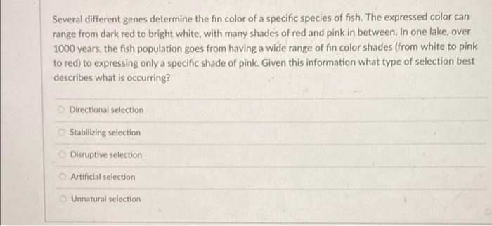 Solved Several different genes determine the fin color of a | Chegg.com