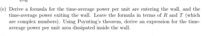 Solved e) Derive a formula for the time-average power per | Chegg.com