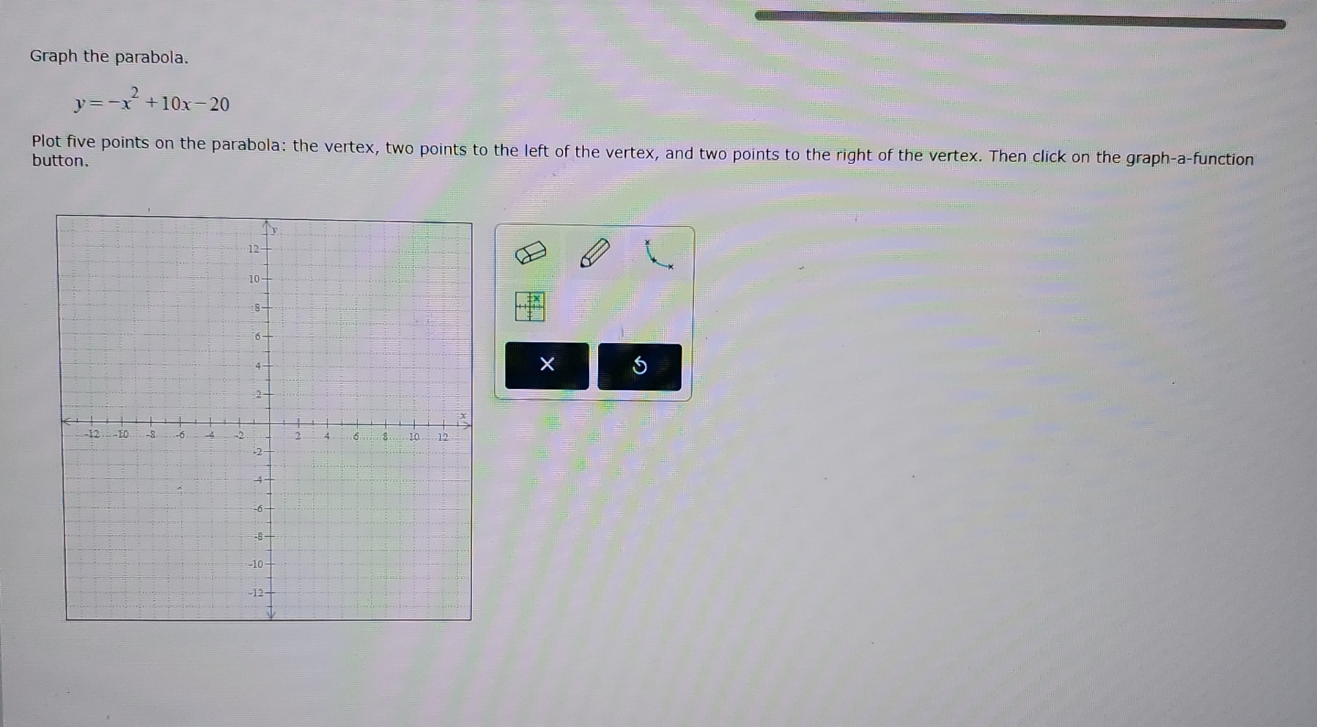 Solved Graph the parabola.y=-x2+10x-20Plot five points on | Chegg.com