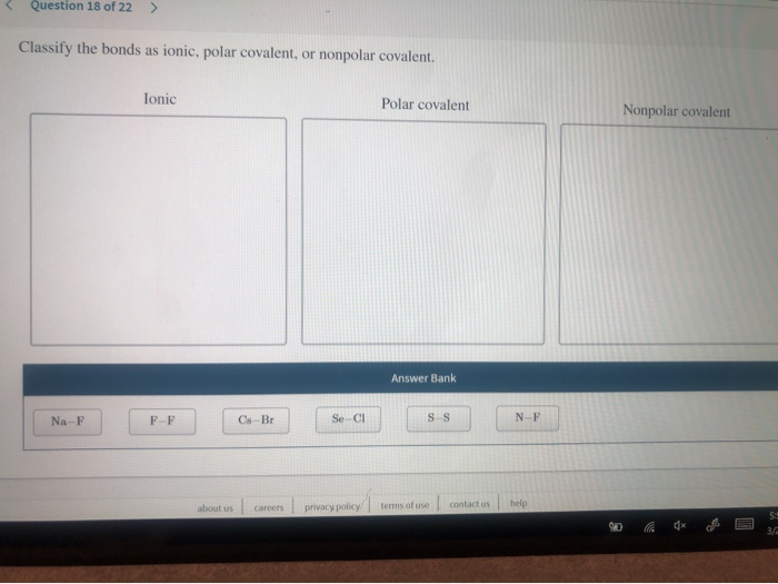 Solved Question 18 of 22 > Classify the bonds as ionic, | Chegg.com