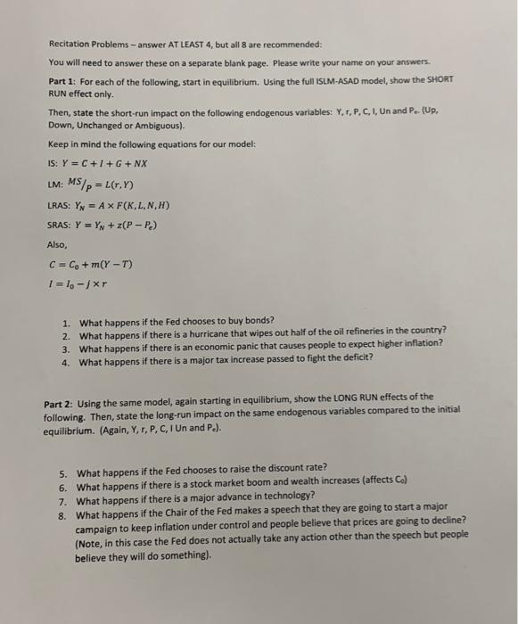 Solved Recitation Problems - answer AT LEAST 4 , but all 8 | Chegg.com