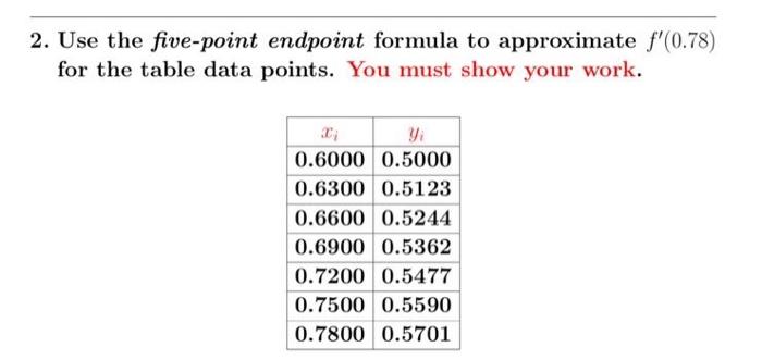 Solved 2. Use the five-point endpoint formula to approximate | Chegg.com