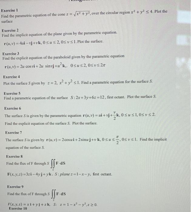 Solved Exercise 1 Find the parametric equation of the cone | Chegg.com