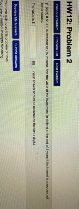 Solved HW12: Problem 2 Previous Problem Problem List Next | Chegg.com