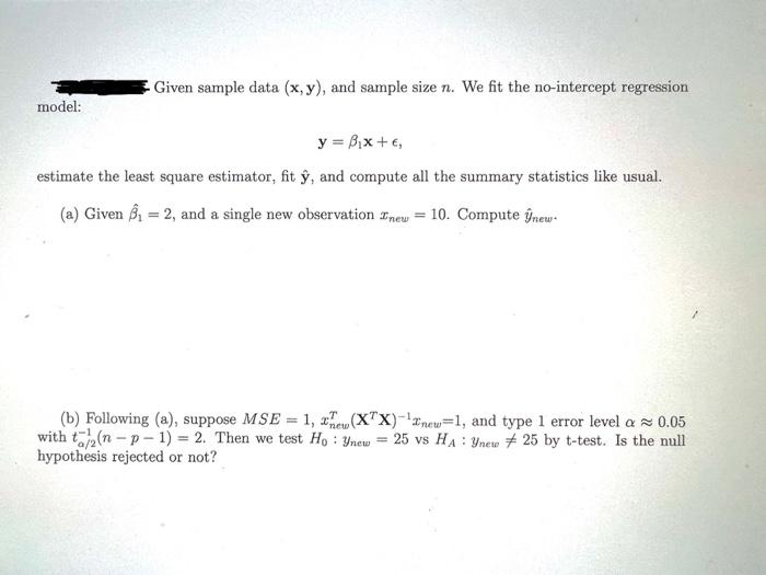 Solved Given sample data (x,y), and sample size n. We fit | Chegg.com
