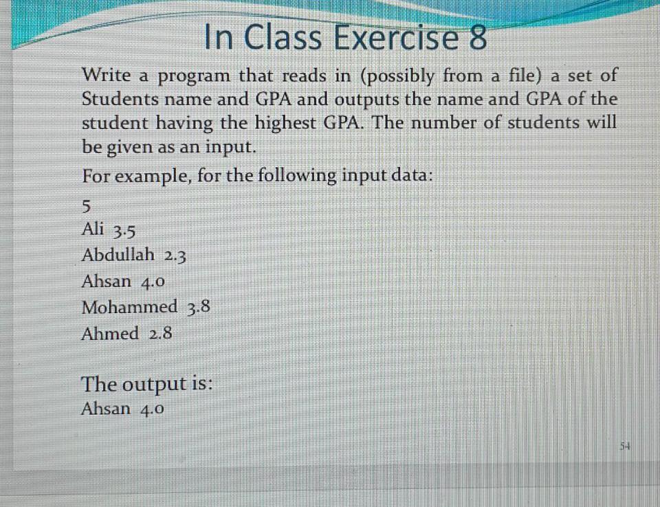 Solved In Class Exercise 8 Write a program that reads in | Chegg.com