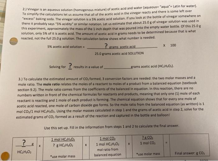 Solved 2.) Vinegar is an aqueous solution (homogenous | Chegg.com