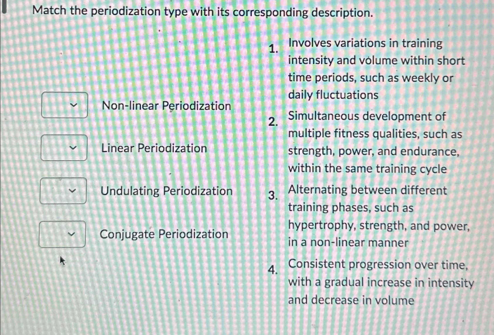 Solved Match the periodization type with its corresponding | Chegg.com