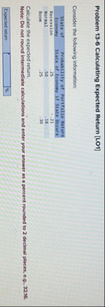 Solved Problem 13-6 ﻿Caiculating Expected Return | Chegg.com