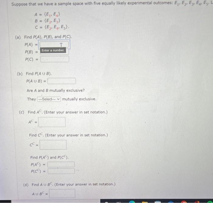 Solved iuppose that we have a sample space with five equally | Chegg.com