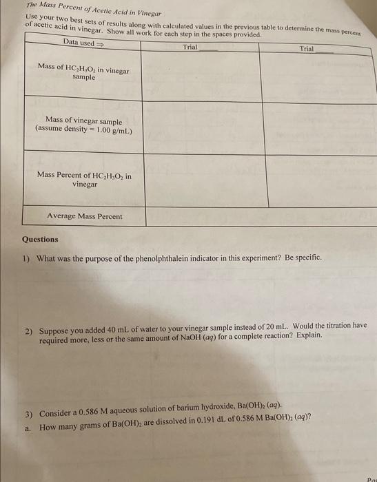 Solved Experimental Data Write the balanced equation for the | Chegg.com