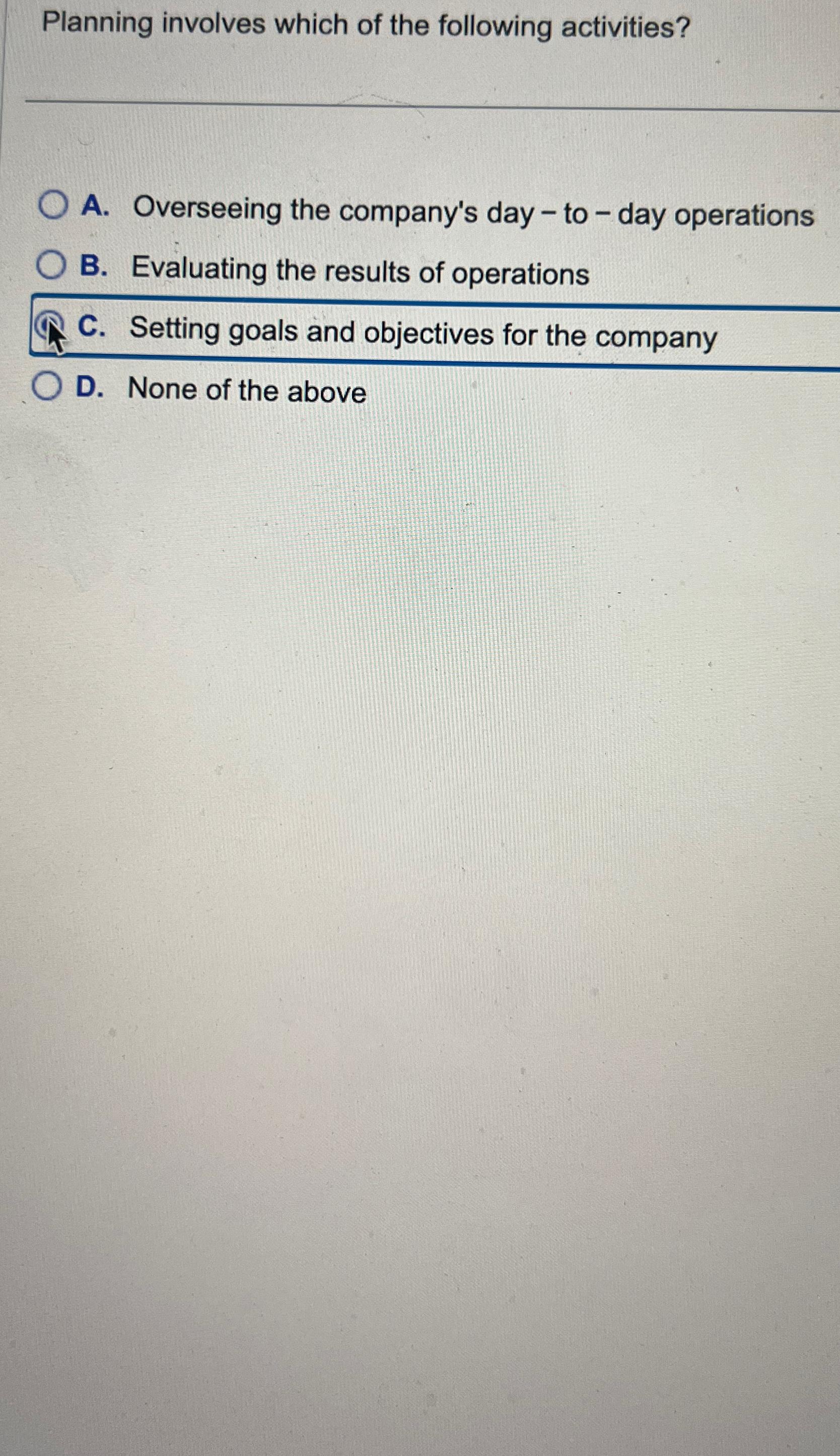 Solved Planning involves which of the following | Chegg.com