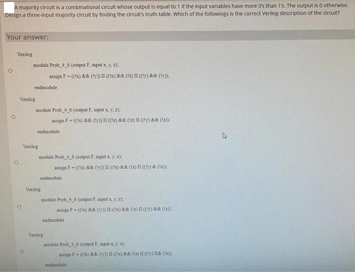 Solved A Majority Circuit Is A Combinational Circuit Whose