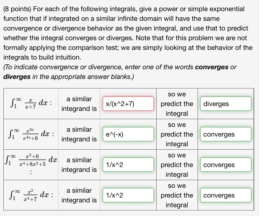 Solved (8 ﻿points) ﻿For each of the following integrals, | Chegg.com