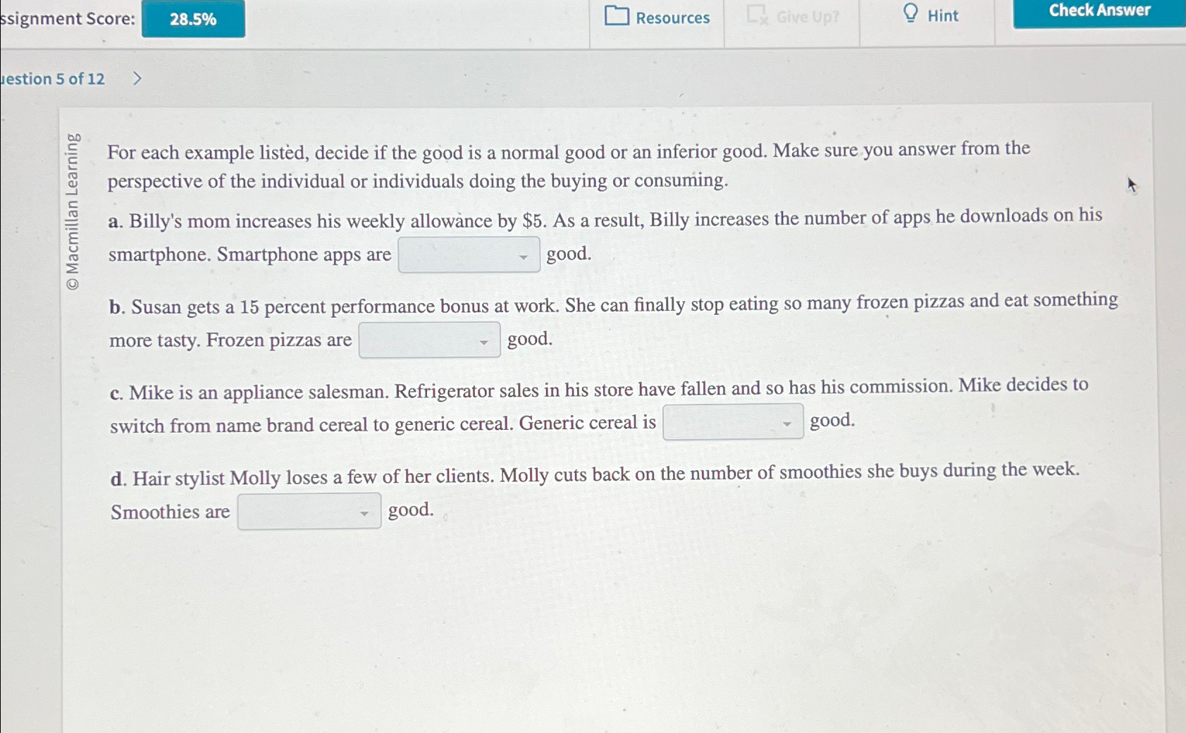 Solved ssignment Score:ResourcesHintCheck Answeruestion 5 | Chegg.com
