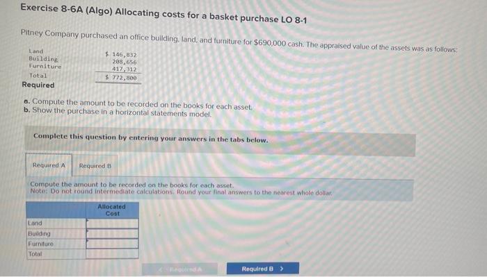 Solved Exercise 8-6A (Algo) Allocating costs for a basket | Chegg.com