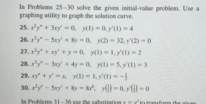 Solved In Problems 25−30 solve the given initial-value | Chegg.com
