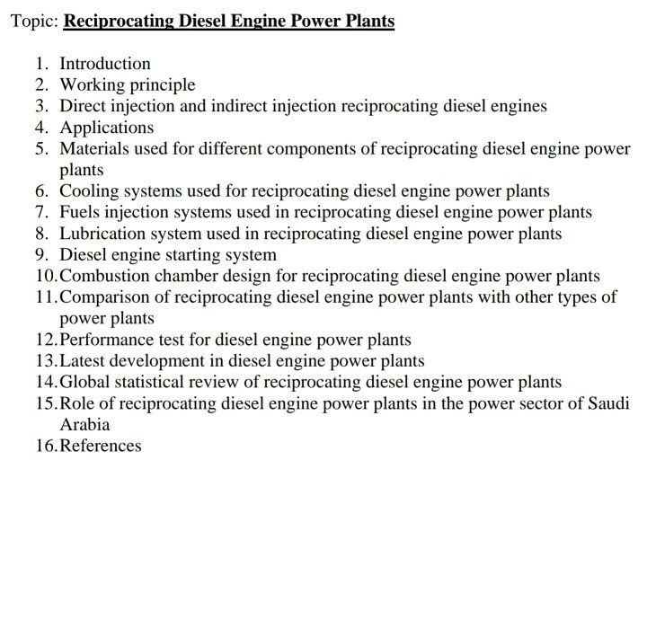 Solved Topic: Reciprocating Diesel Engine Power Plants 1. | Chegg.com