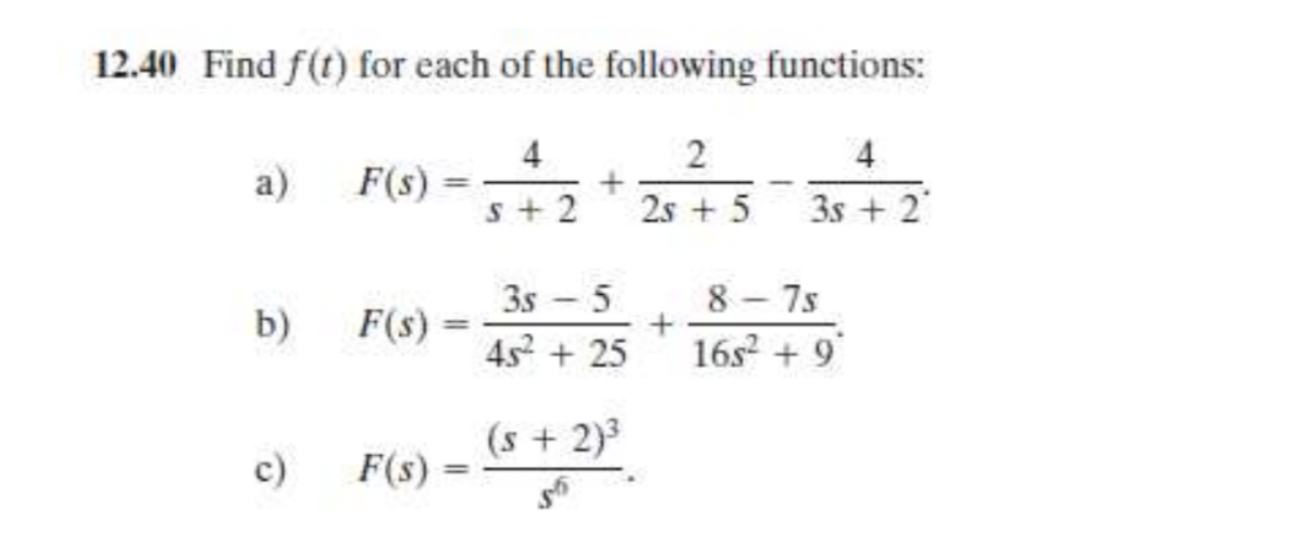 Solved 12.40 ﻿Find f(t) ﻿for each of the following | Chegg.com