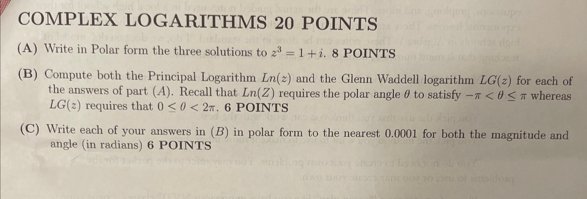 Solved COMPLEX LOGARITHMS 20 ﻿POINTS(A) ﻿Write in Polar form | Chegg.com