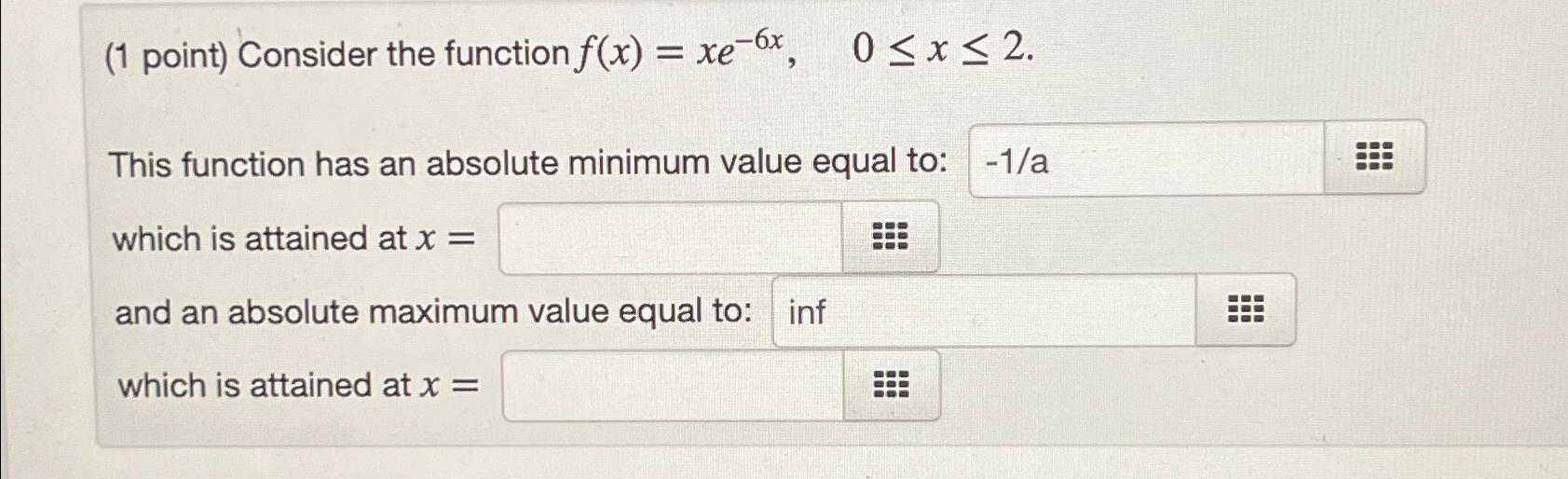 Solved (1 ﻿point) ﻿Consider the function | Chegg.com