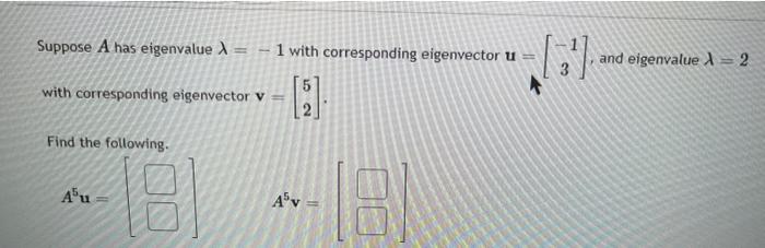 Solved Suppose A has eigenvalue λ=−1 with corresponding | Chegg.com