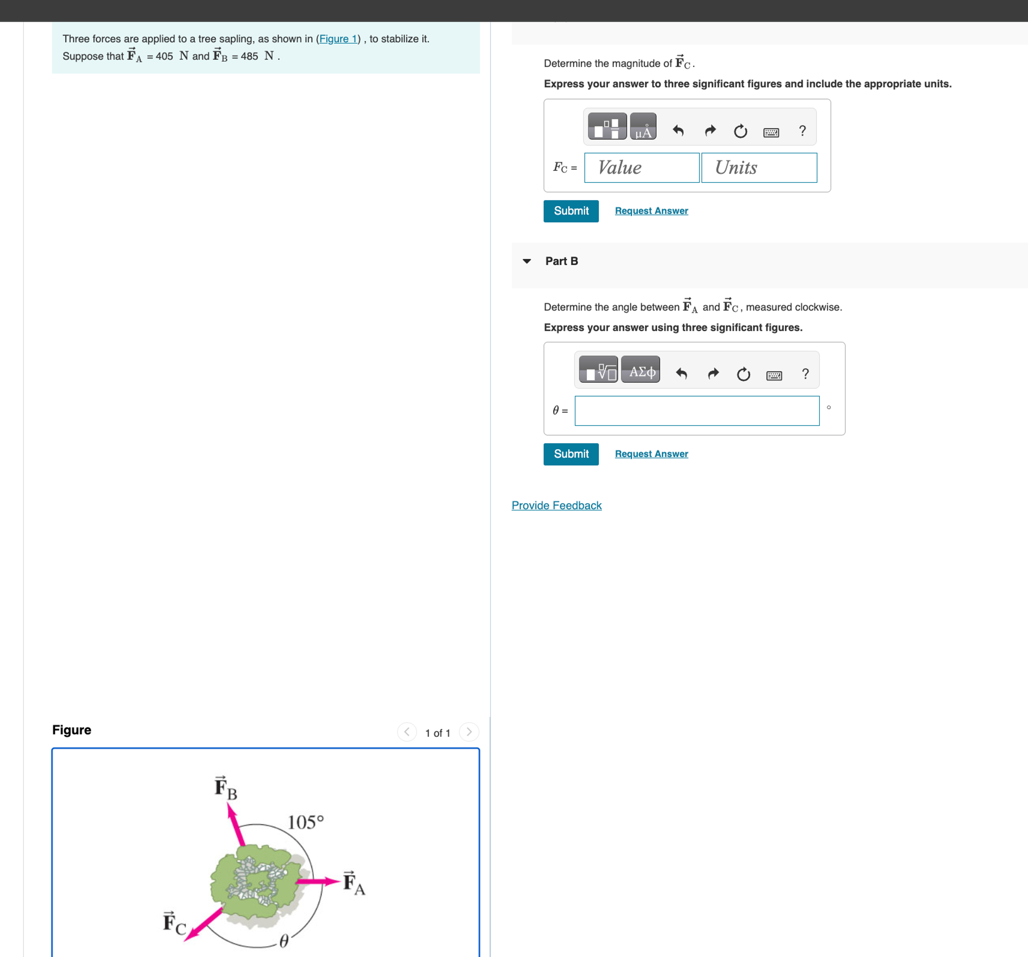Solved Three forces are applied to a tree sapling, as shown | Chegg.com