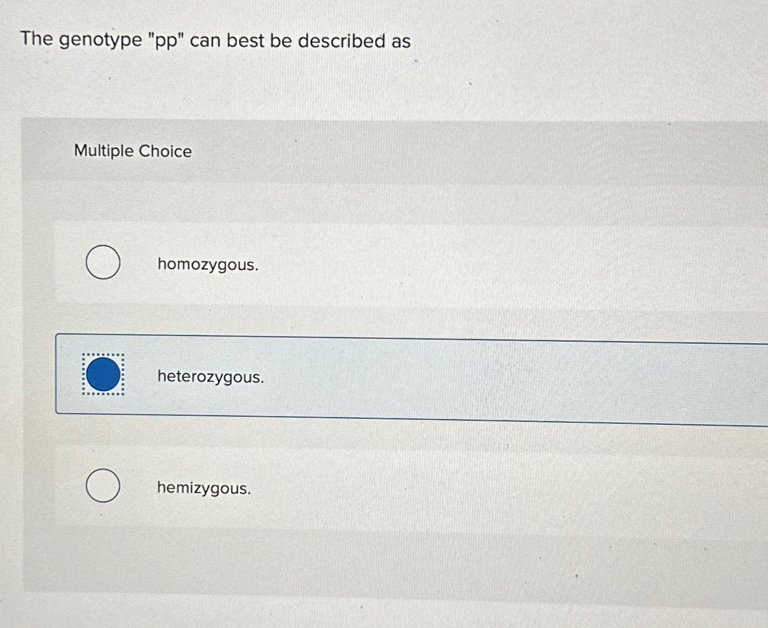 Solved The genotype "pp" ﻿can best be described asMultiple | Chegg.com