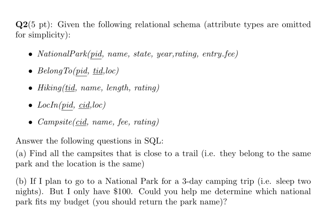 Solved Q2(5 ﻿pt): Given the following relational schema | Chegg.com