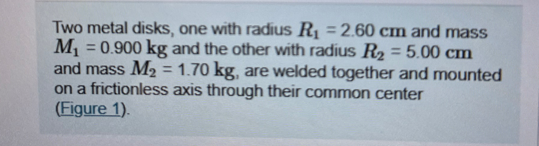 Solved Two metal disks, one with radius R1=2.60cm ﻿and mass | Chegg.com