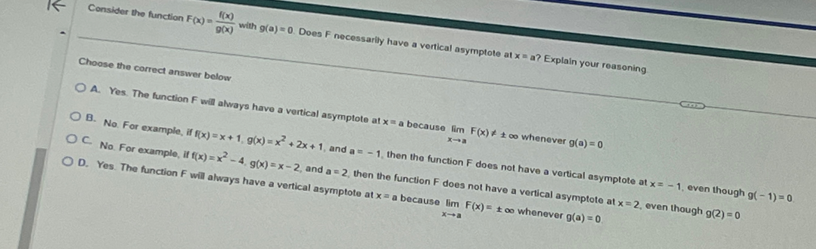 Solved Consider tho function F(x)=f(x)g(x) ﻿with g(a)=0. | Chegg.com