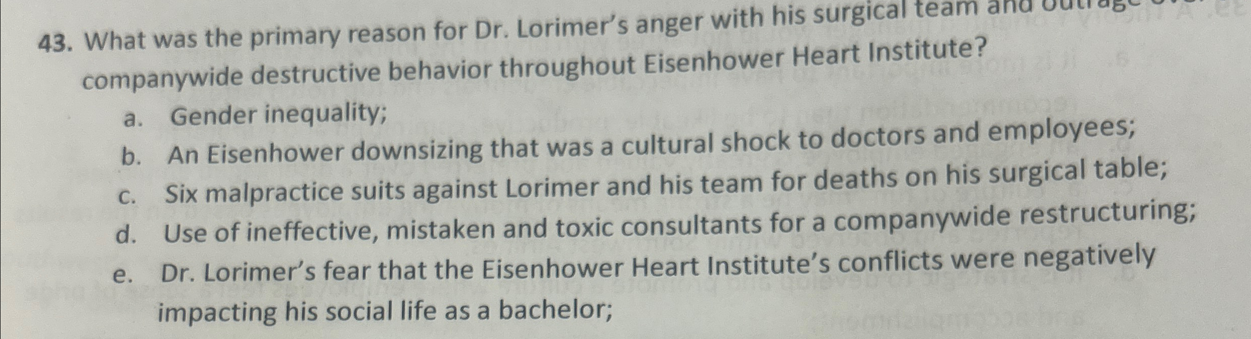 Solved What was the primary reason for Dr. ﻿Lorimer's anger | Chegg.com