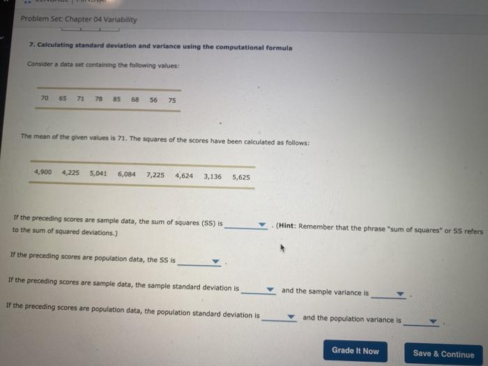 Solved oblem Set: Chapter 04 Variability 7. Calculating | Chegg.com