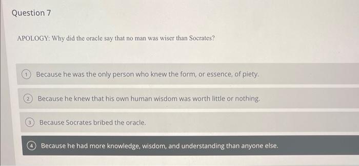 Question 5 APOLOGY: In the "Apology," Socrates says | Chegg.com